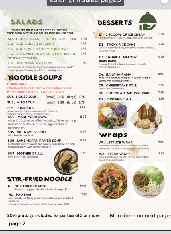 Menu - Joel's Asian Grill